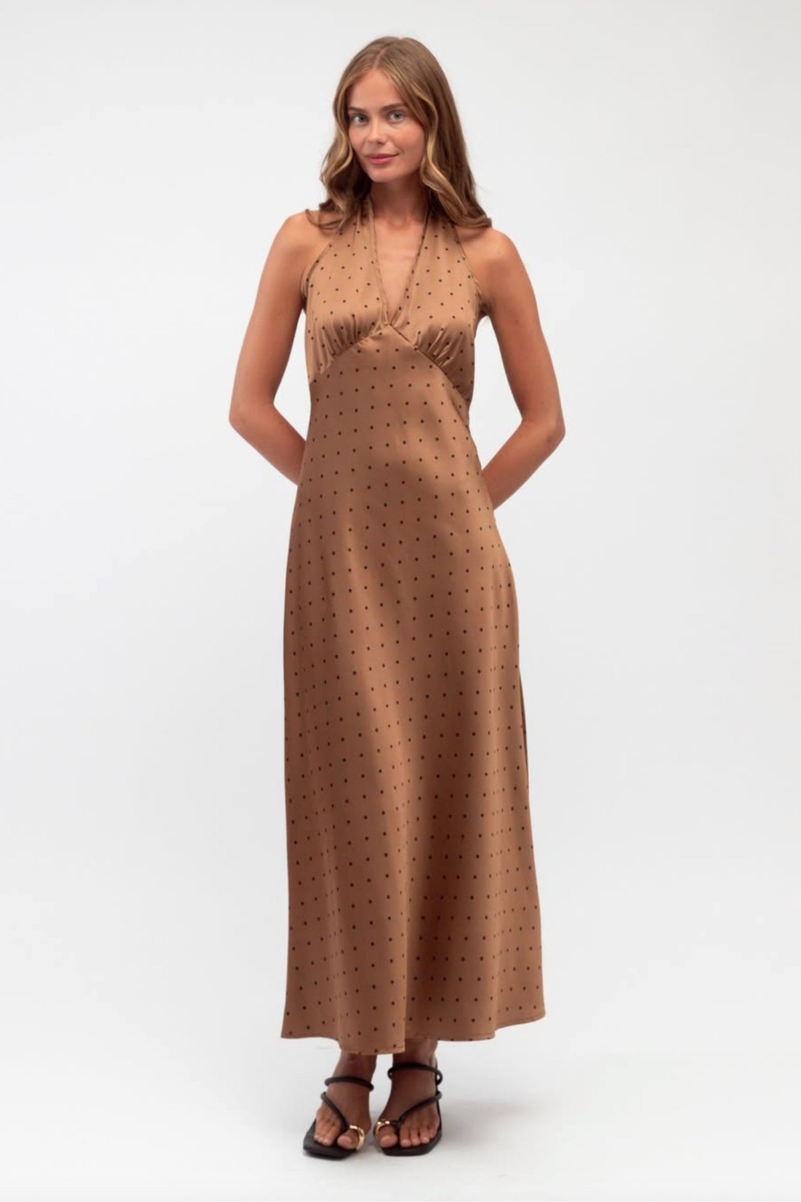 YUKI POLKA DOT HALTER NECK DRESS – One Palm Studio